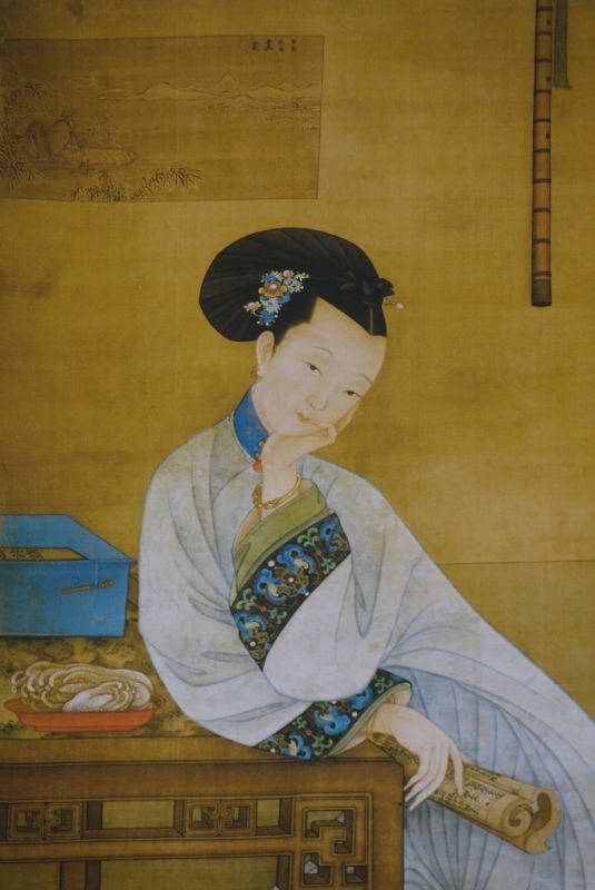 Pintura China sobre seda Mujer dinastía Qing Leng Mei